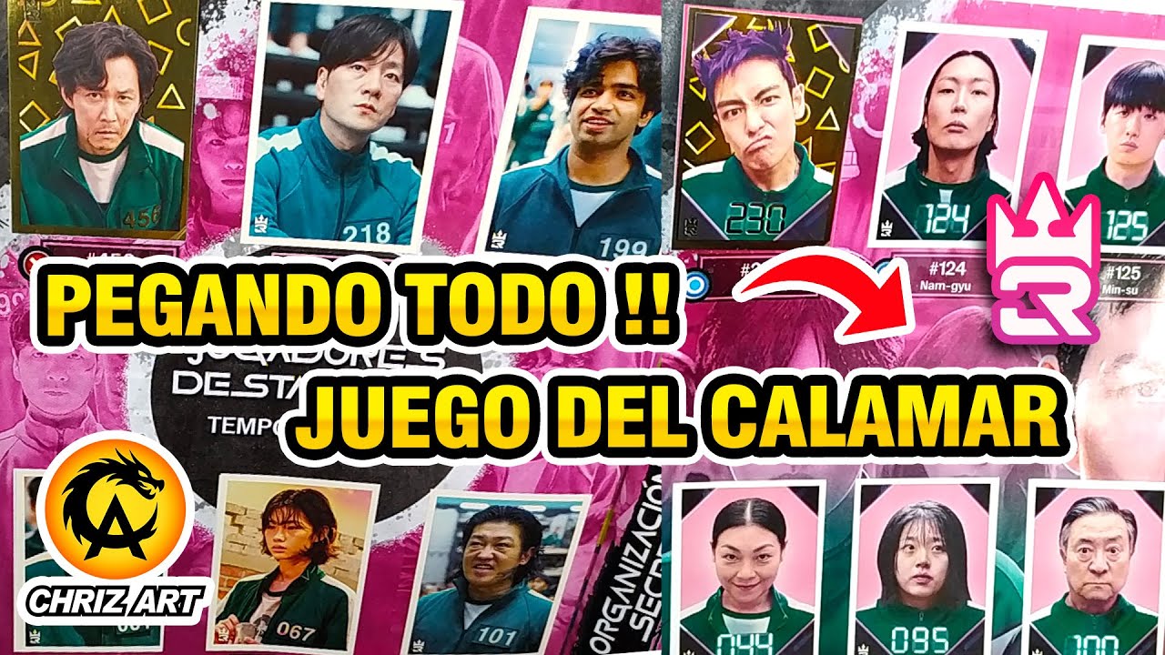 🦑JUEGO DEL CALAMAR 100% COMPLETADO !! PEGANDO ÁLBUM SQUID GAME T1 T2 ...