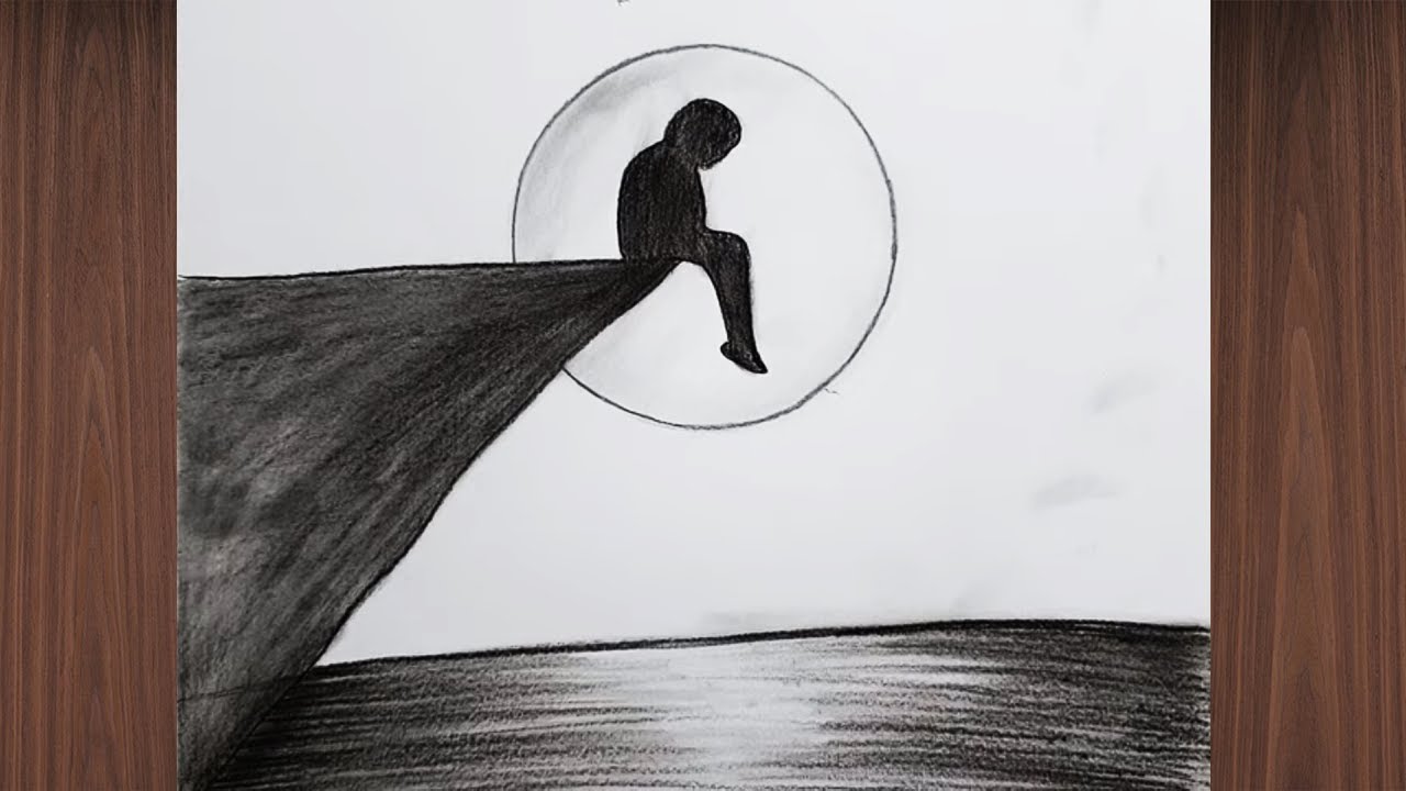 How to draw easy landscape / alone man drawing sketch - YouTube