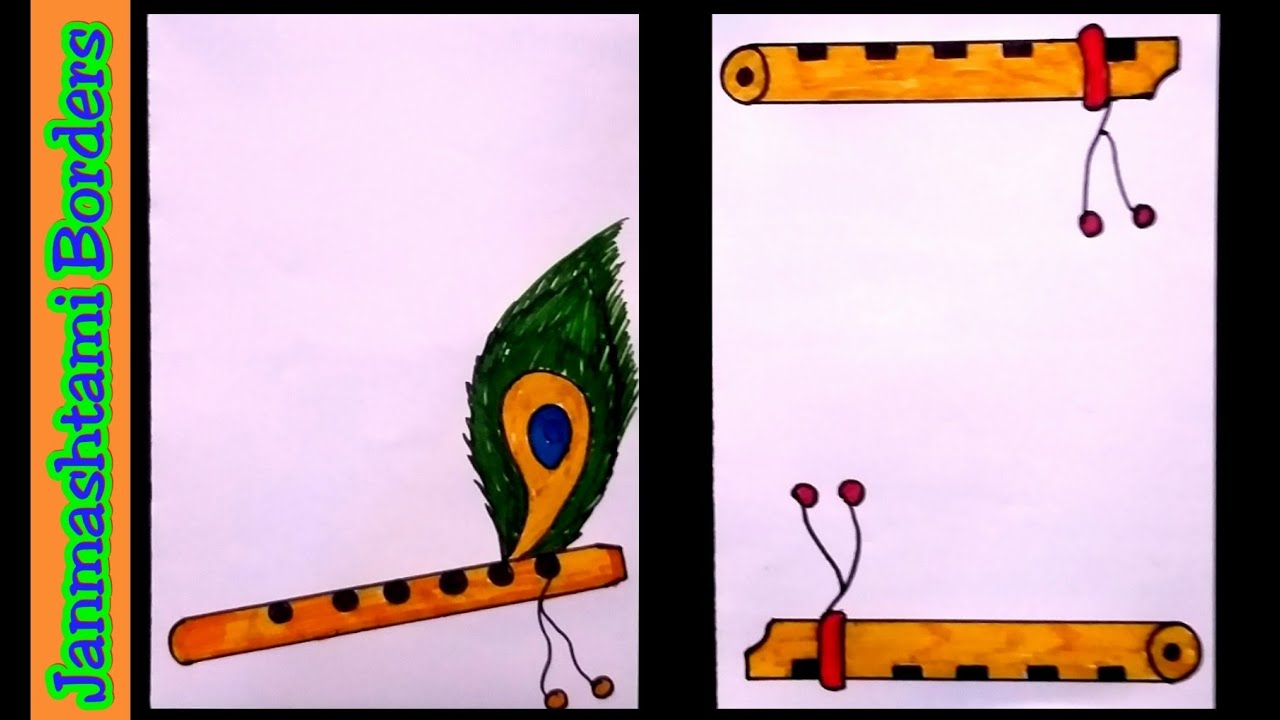 Flute|Janmashtami|| border designs on paper| project work designs ...