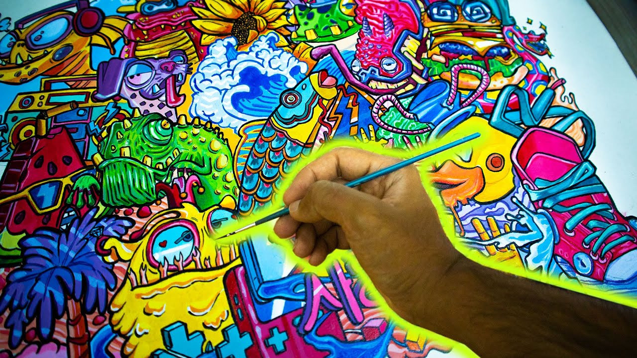 NEXT LEVEL DOODLE ( Paint with Brush and Acrylic ) - YouTube