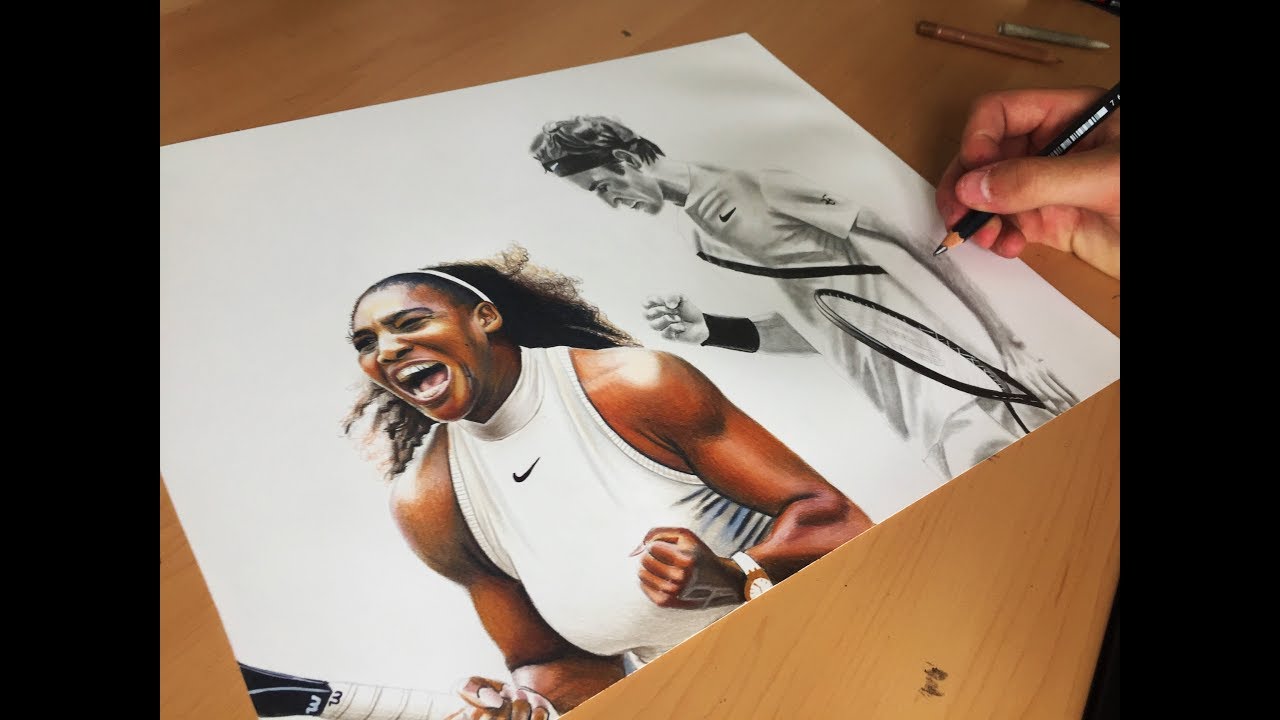 Drawing Serena Williams & Roger Federer - YouTube