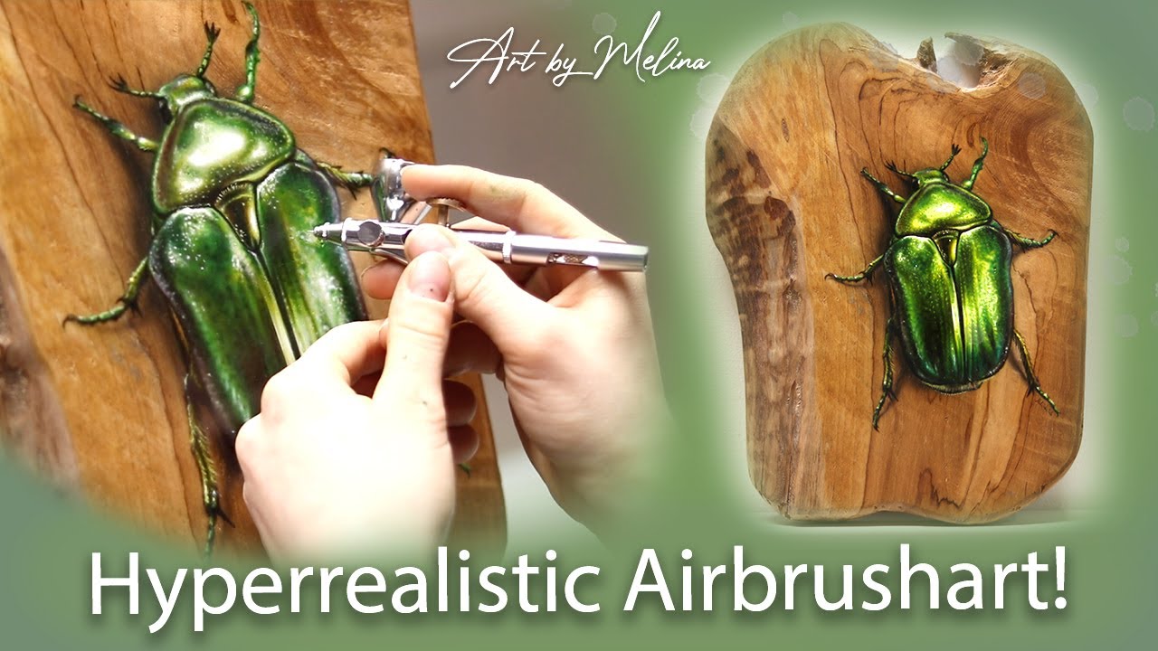 Hyperrealistic freehand Airbrush project on wood!!- Rose beetle - YouTube