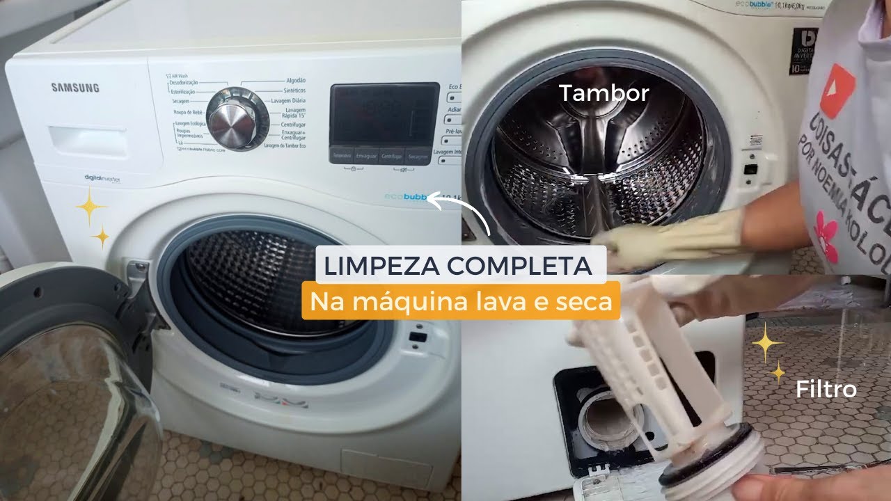 COMO LIMPAR MÁQUINA DE LAVAR | Limpeza completa tambor, filtro e ela ...