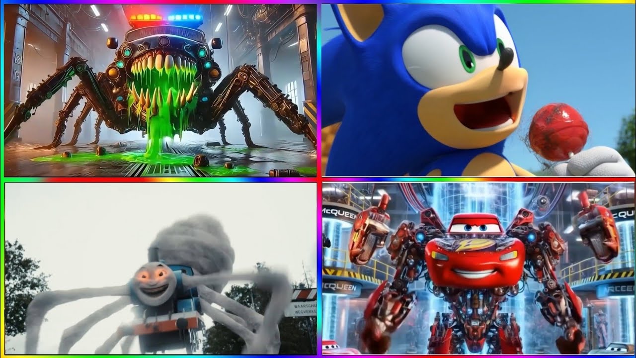 CURSED THOMAS VS POLICE CAR MONSTER VS MCQUEEN TRANSFORMER VS SONIC THE ...