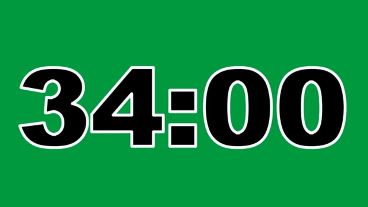34 Minute Timer Green Screen No Copyright Countdown Clock Contador ...