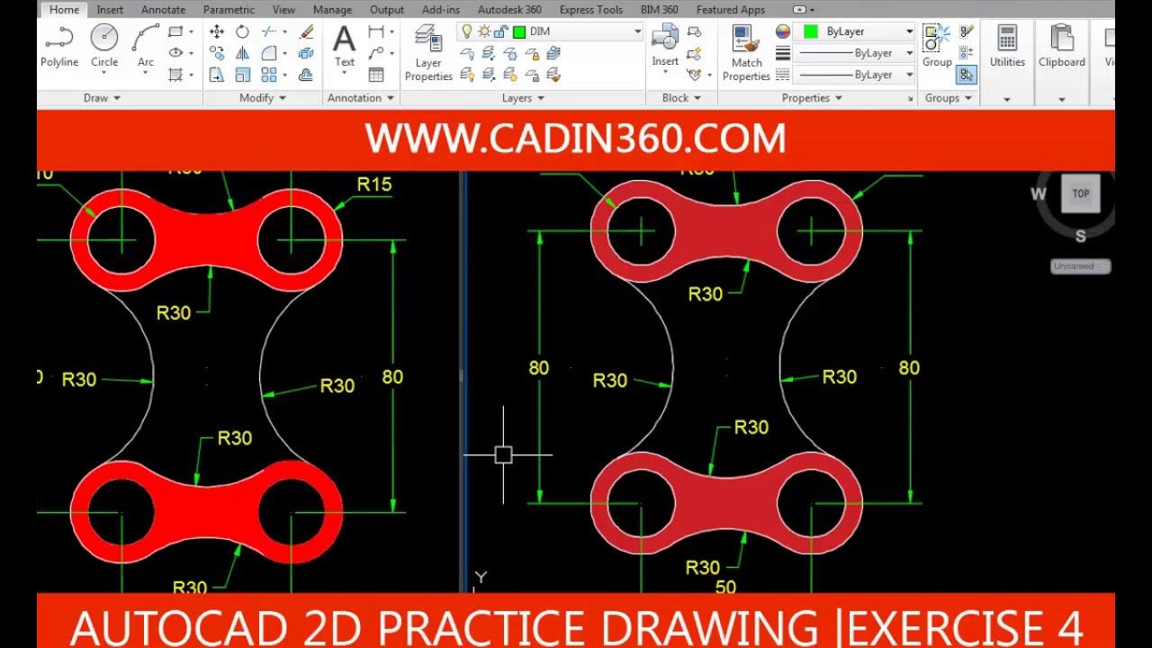 AUTOCAD 2D PRACTICE DRAWING | EXERCISE 4 | BASIC TUTORIAL FOR BEGINNERS ...