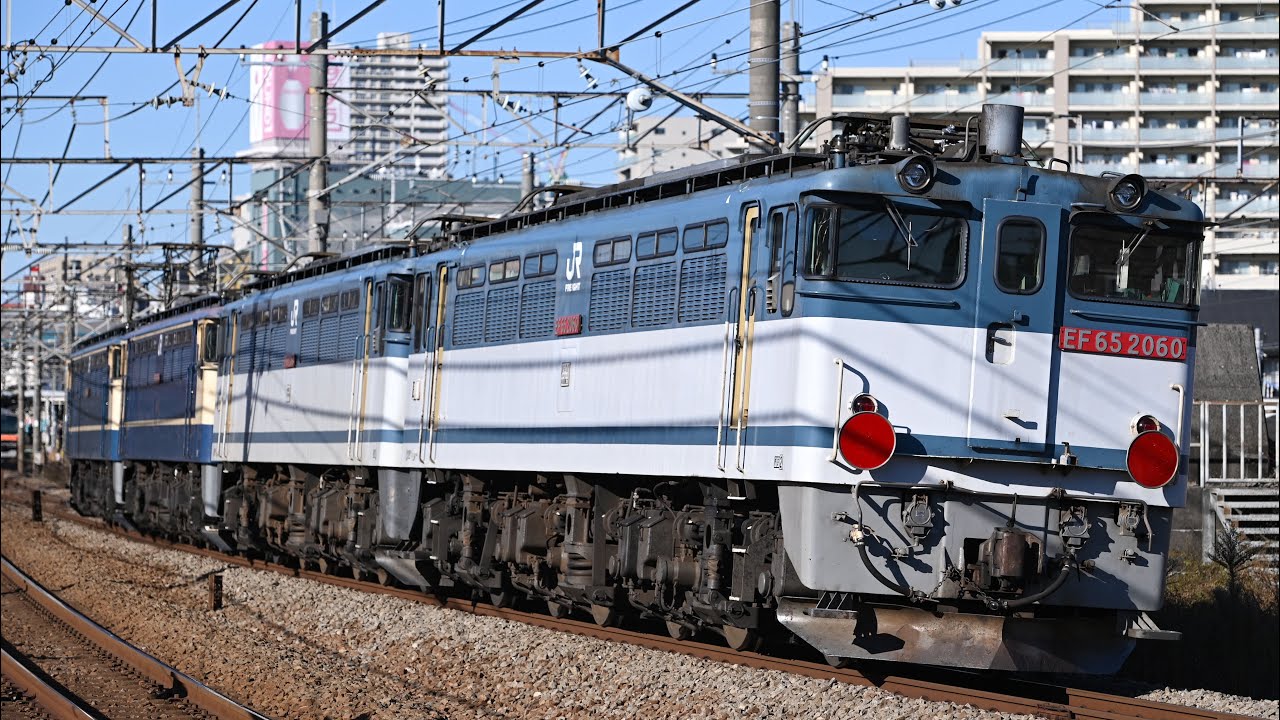 【さらばEF65大宮更新色！ついに消滅へ！】単8283 EF65 2066[新] + EF65 2065[新] + EF65 2063[新] + EF65 2060[新] pf4重単にてOM ...
