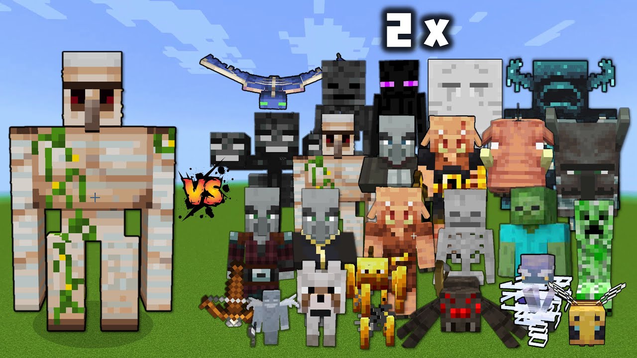 Iron Golem vs 2x All Minecraft Mobs - YouTube