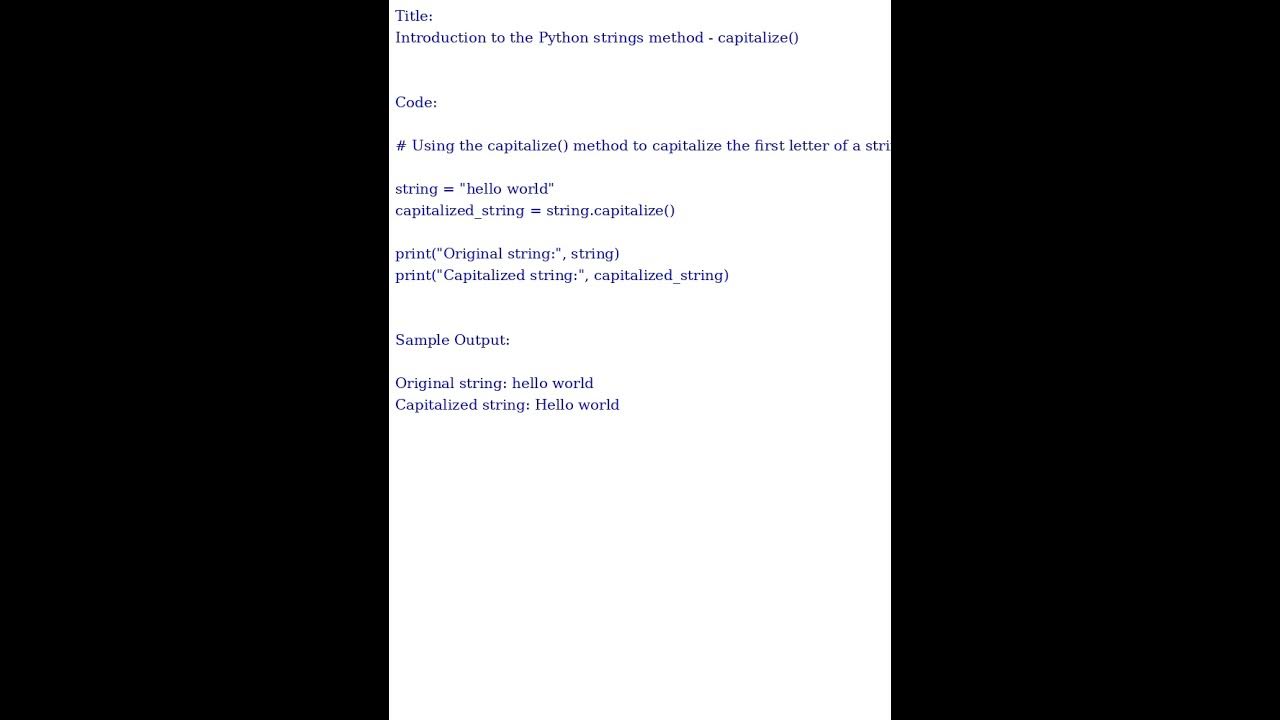 Introduction To The Python Strings Method Capitalize Python Youtube 
