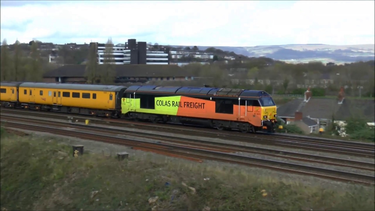 IEP 800002 at Cardiff, HST livery variety, 67s on NMT at Newport. March ...