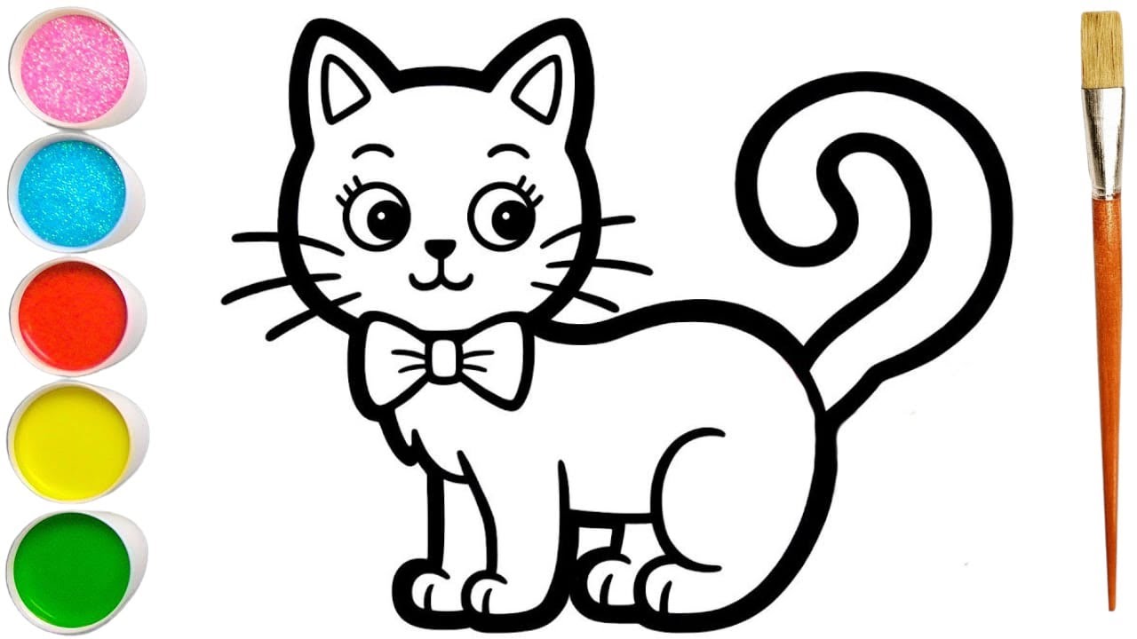 How to draw a Cat for Kids | Coloring & Painting of a Cat - YouTube