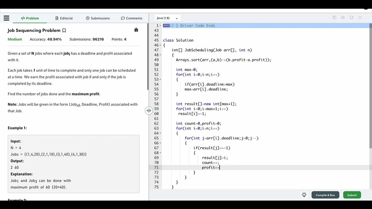 job sequencing problem | Java | GFG | Greedy approach - YouTube
