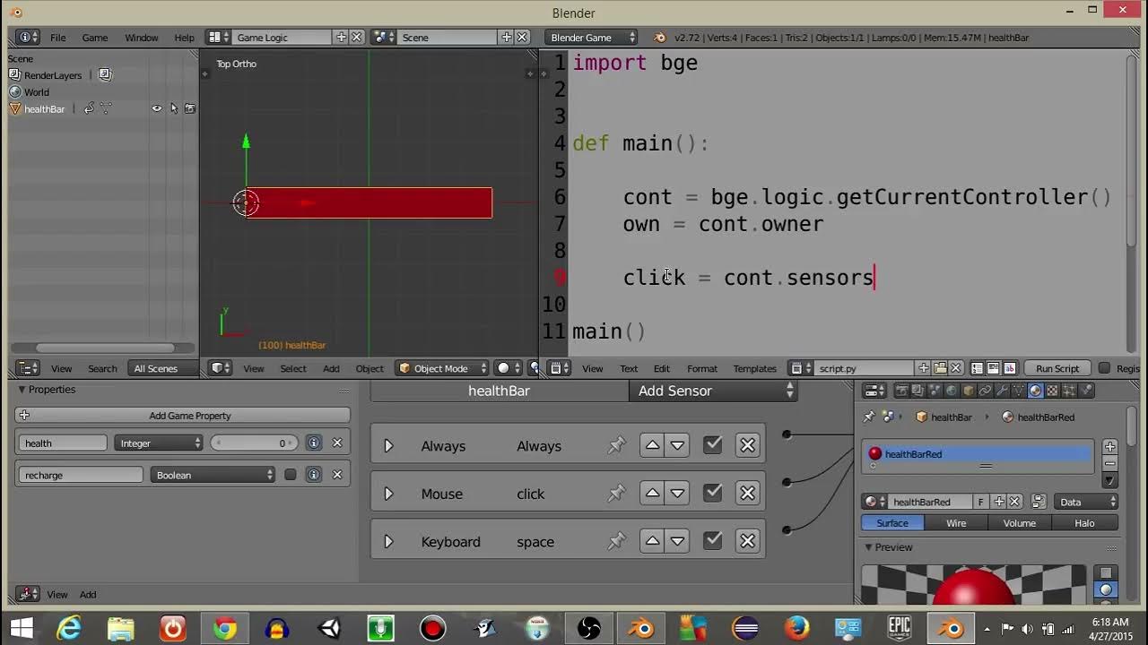 UPBGE - Health Bar Recharge System Python - YouTube