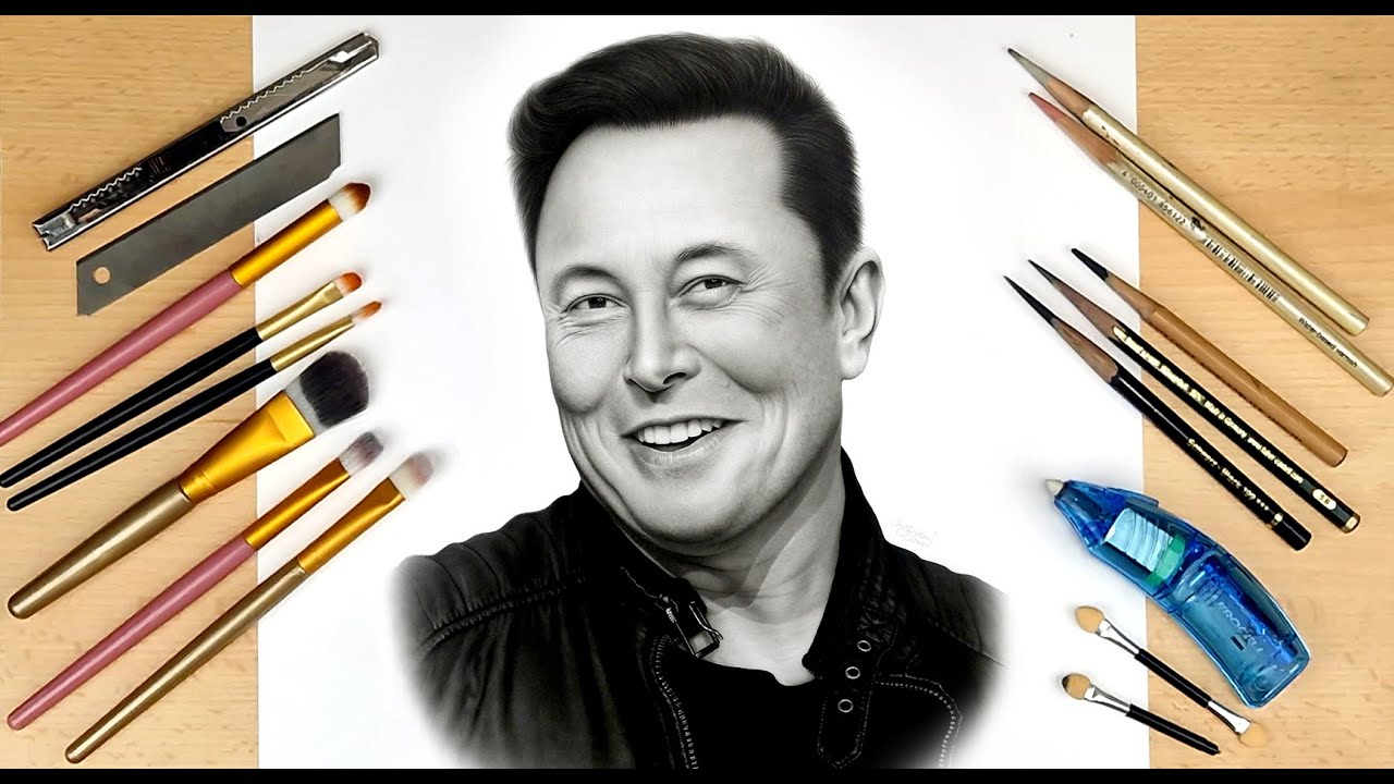 Drawing Portrait of Elon Musk | Pencil&DryBrush | KazemFineArt - YouTube