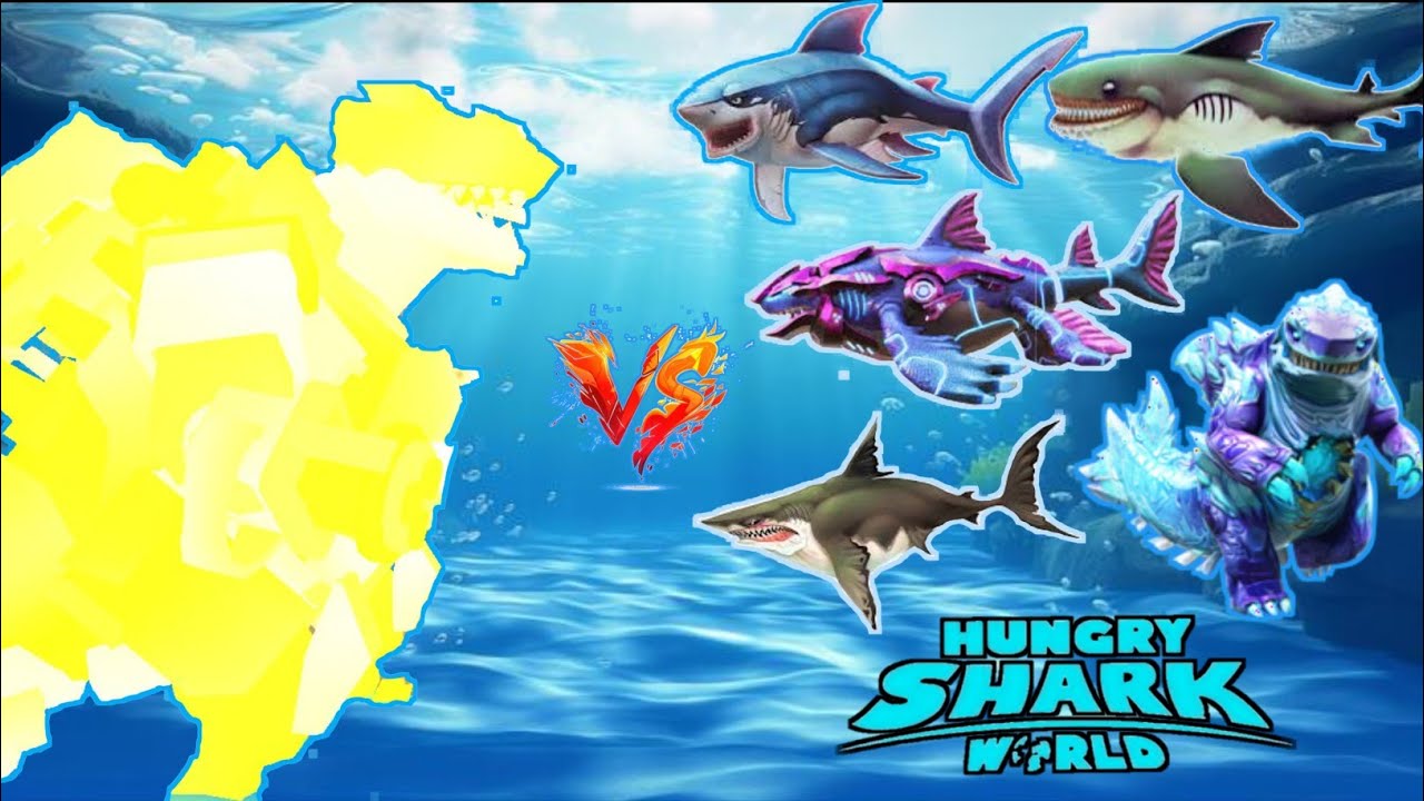 Giant Mechajira vs All 45 Sharks - Hungry Shark World Hack Gems Coins Mod & Gameplay - New Shark ...