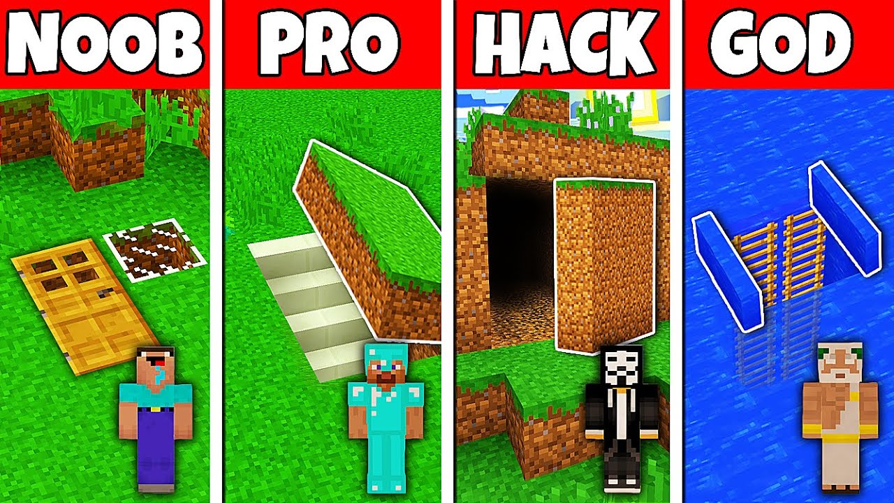 Minecraft Battle: NOOB vs PRO vs HACKER vs GOD! SECRET UNDERGROUND BASE BUILD CHALLENGE in ...