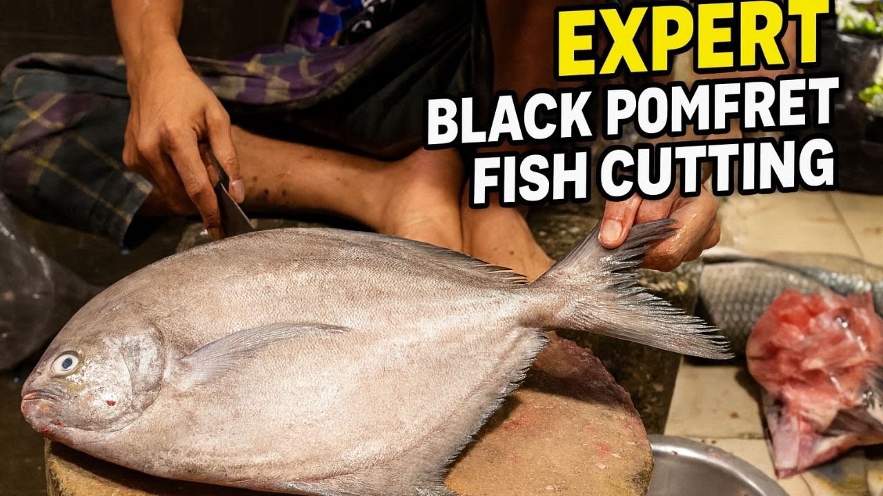 Expert Black Pomfret Fish Cutting | Clean & Traditional Seafood ...