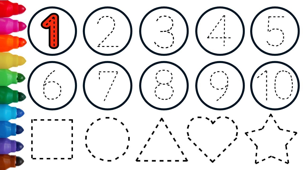 Learning the Numbers and 2d Shapes || Colouring for numbers || Easy way ...