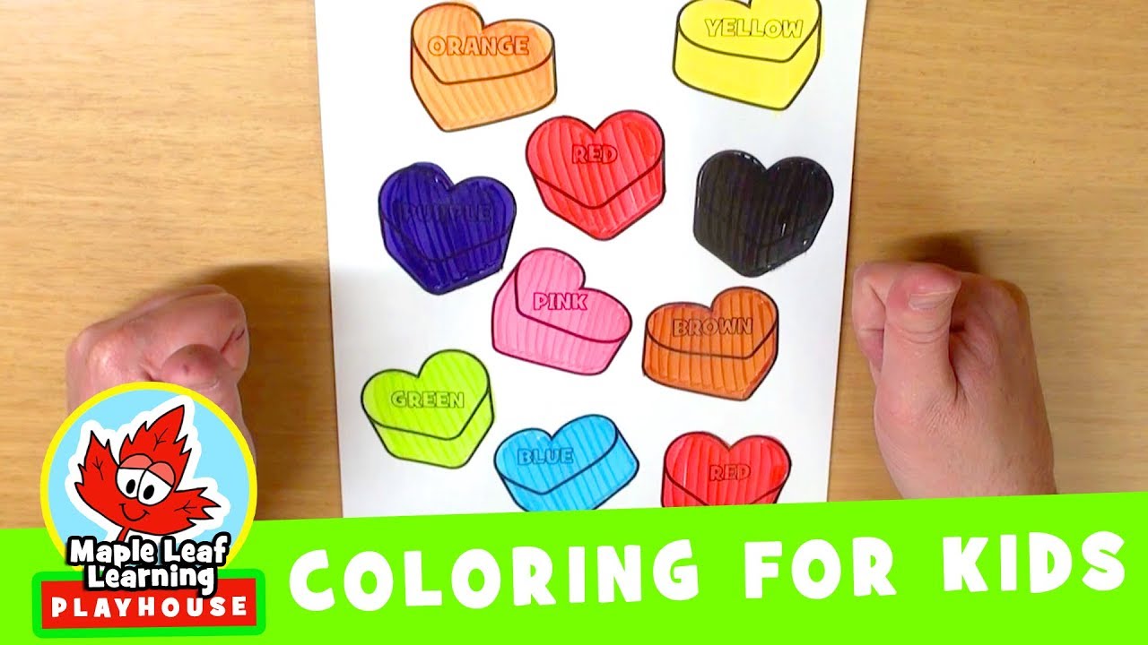 Candy Hearts Valentine's Day Coloring Page for Kids | Maple Leaf Learning Playhouse - YouTube