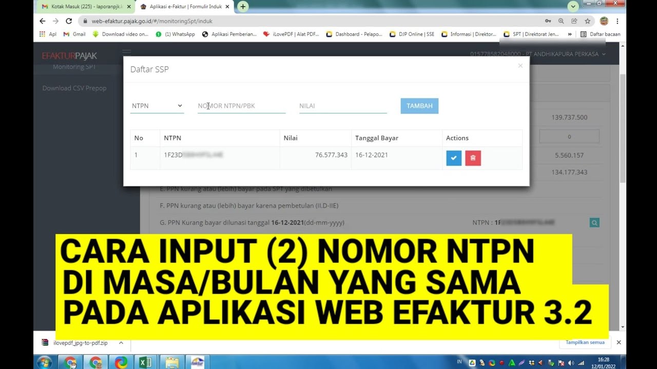 Cara Input Dua Nomor NTPN di web efaktur 3.2 SPT pada Bulan yang sama ...