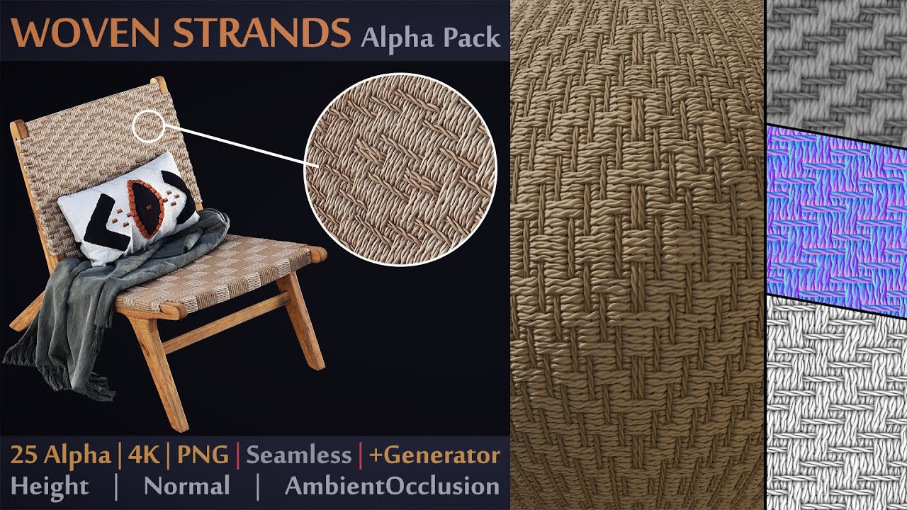 Woven Strands Alpha Pack | 25 Alpha + Normal + AO | PNG | Seamless ...