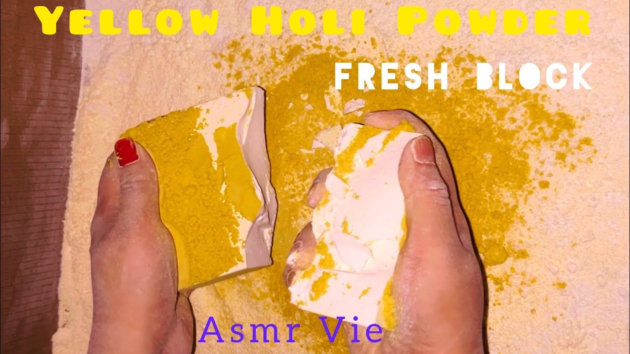 Yellow Holi powder topping on Fresh Block with powder play - YouTube