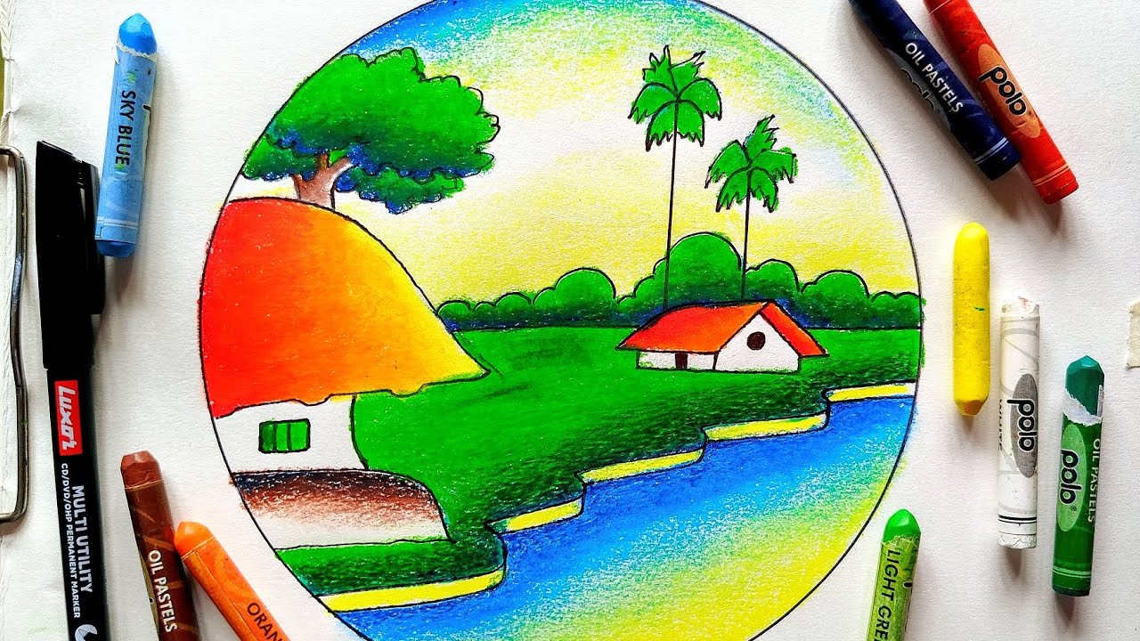 How to draw village drawing/Easy village drawing - YouTube