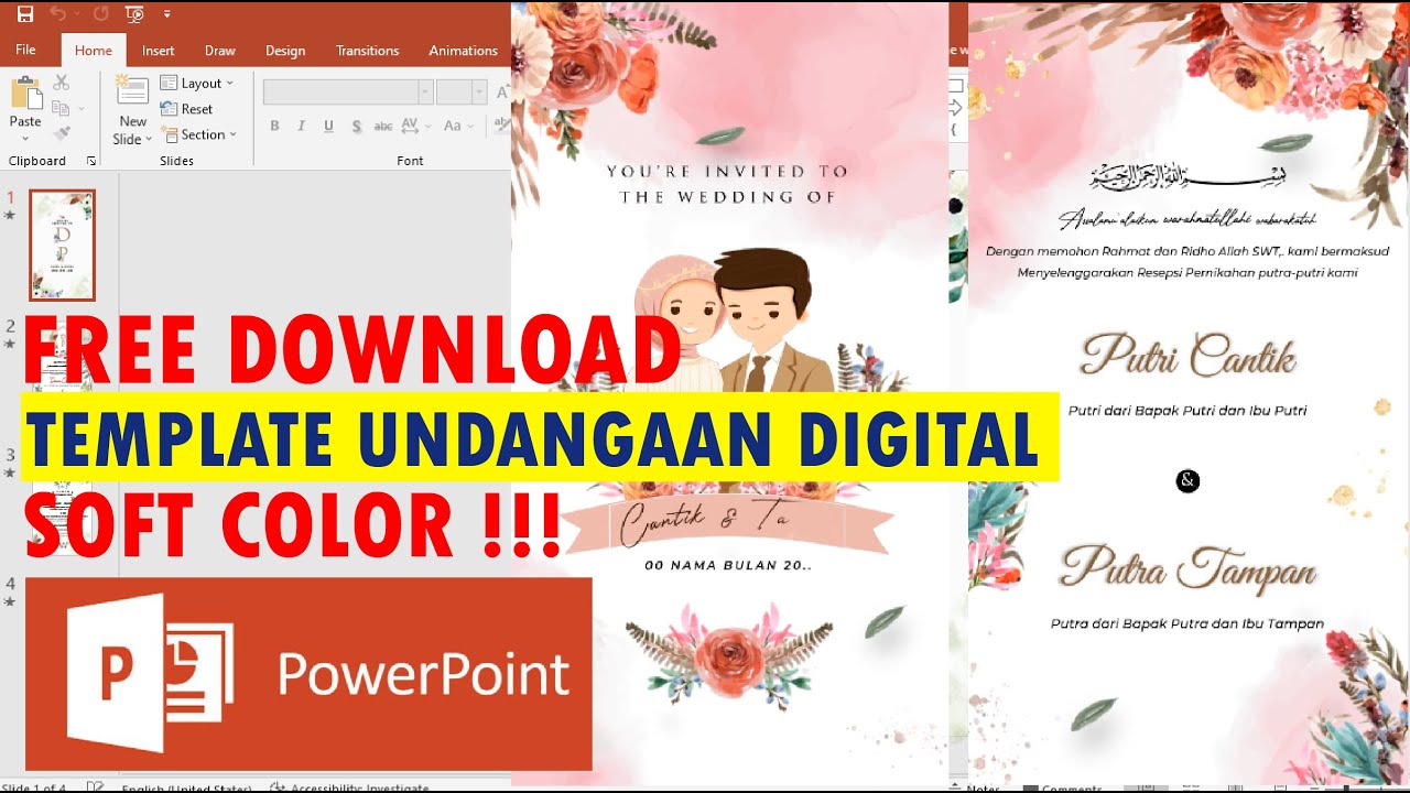FREE TEMPLATE UNDANGAN PERNIKAHAN DIGITAL PPT - TEMA AR8 SOFT COLOR ...