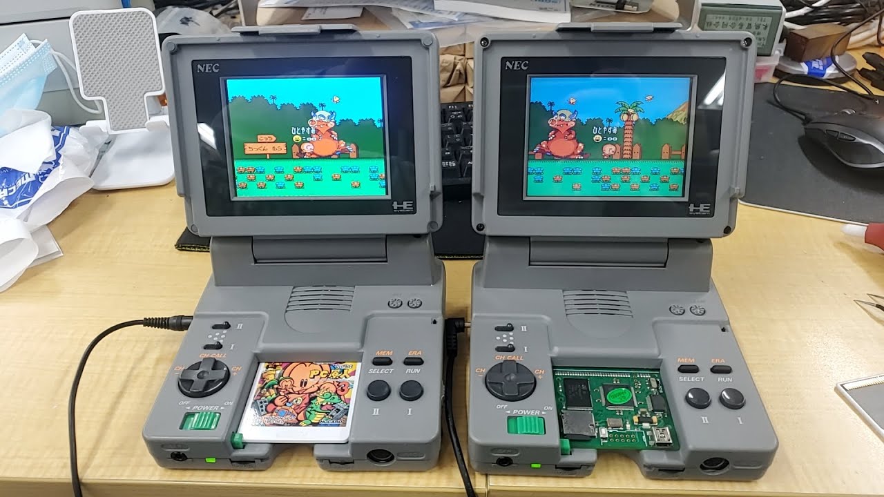 pc engine lt original screen vs rgbdrv 4inchi tft - YouTube