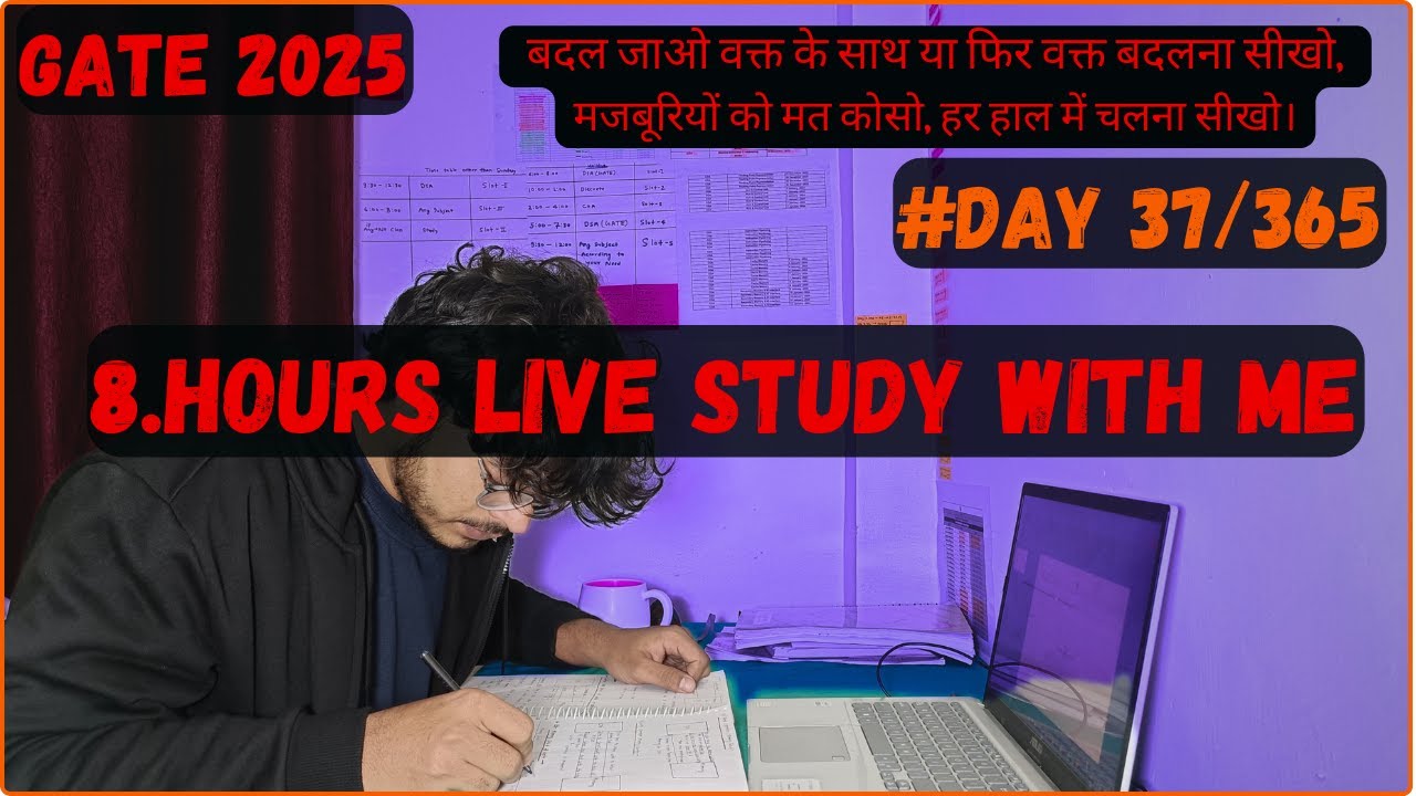 LIVE GATE CSE | 12-HOUR study with me 📚🌧 rain sounds & pomodoro timer 50&10 #Day37/365 - YouTube