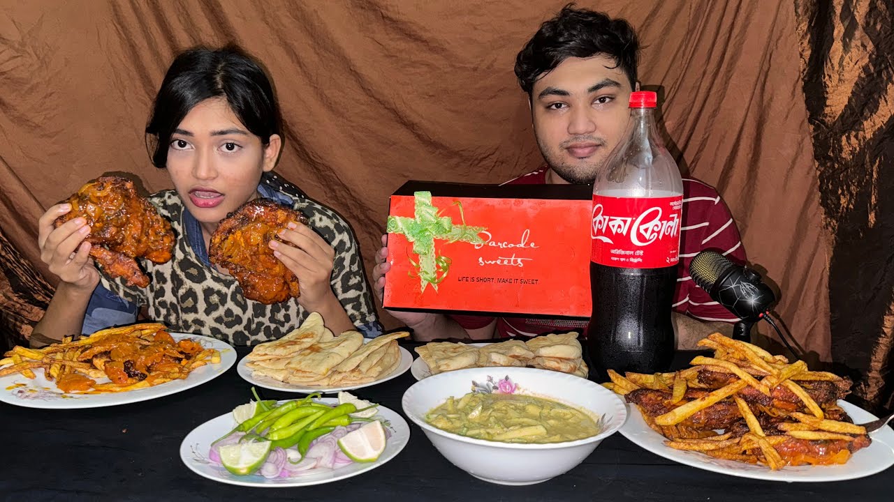 ASMR MUKBANG EATING SPICY CHICKEN CHAP + BUTTER NAN + FRENCH FRIES ...