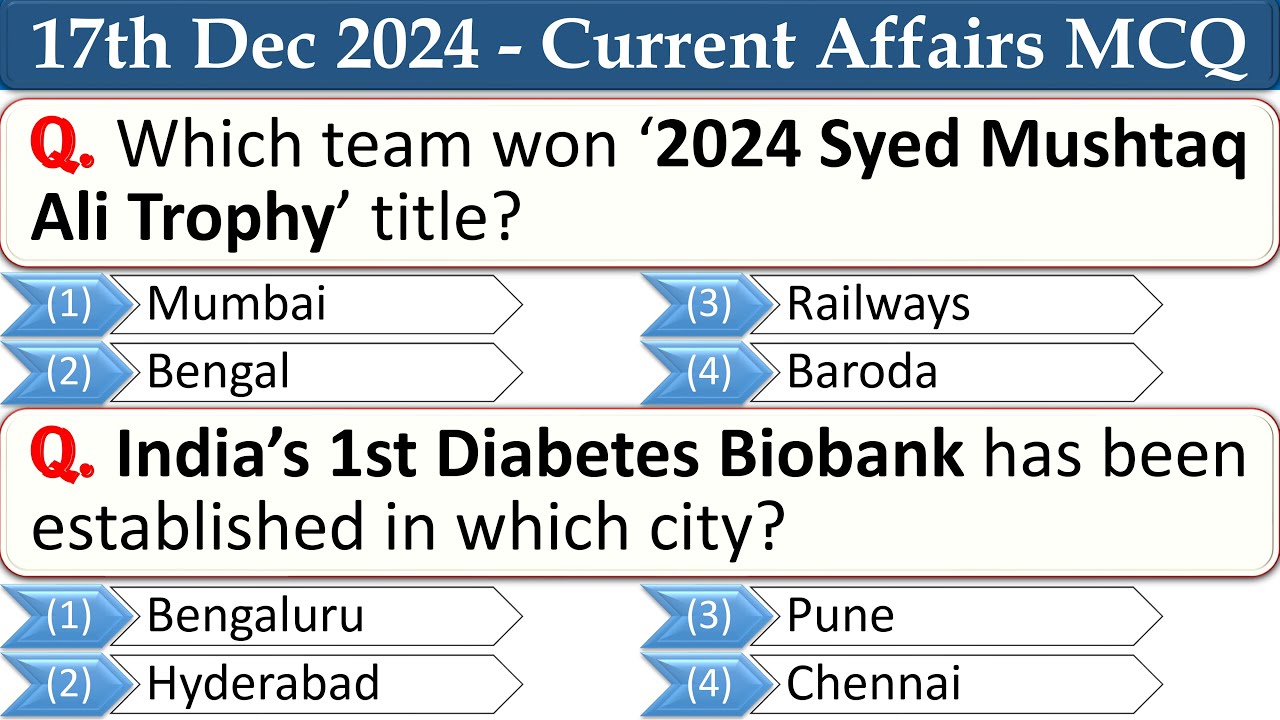 17th December 2024 || Top 20 Current Affairs MCQ with Explanation in ...