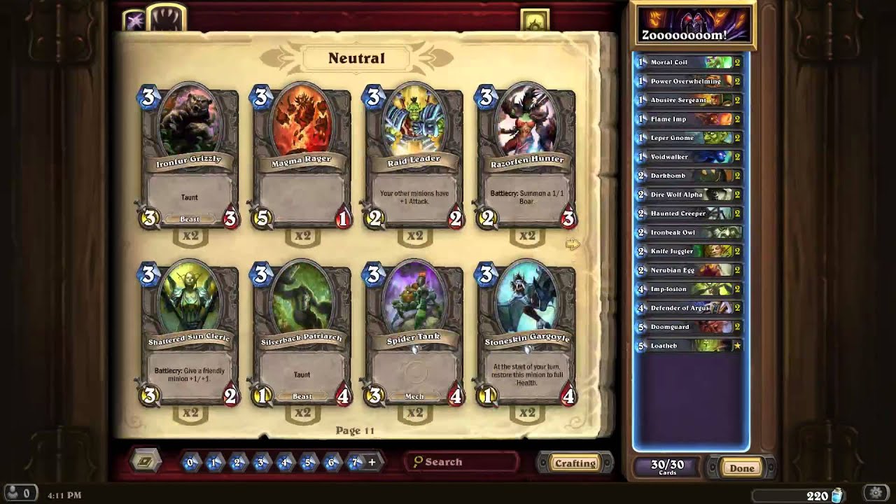 The Cheapest Decks in Hearthstone: Warlock Zoo - YouTube