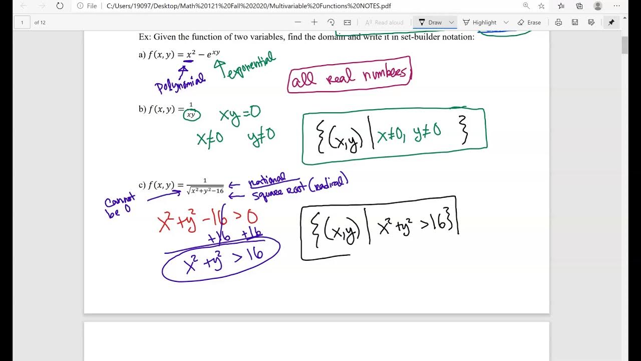 Math 121: Domain of Multivariable Functions - YouTube