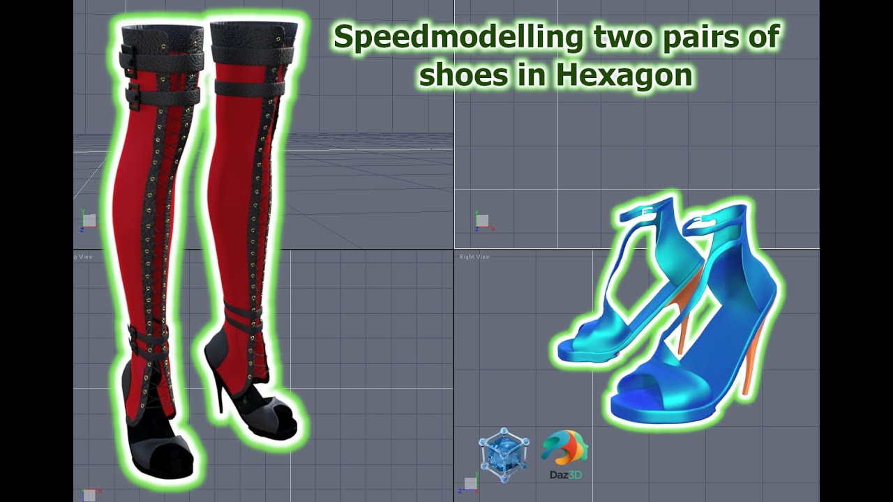 Speedmodelling two pairs of shoes in Hexagon - YouTube