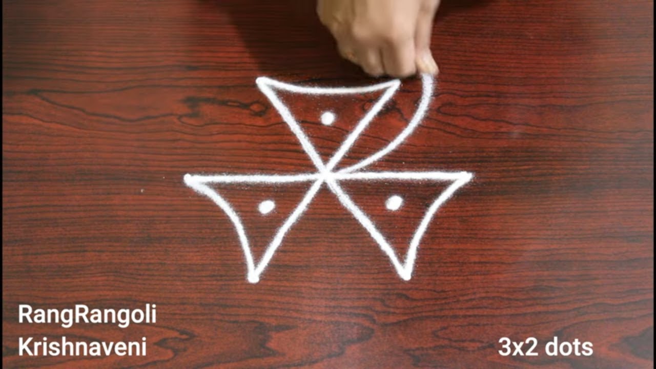 Easy Kolam for Daily use🍀3x2 dots Chinna Muggulu🍀Simple Rangoli🍀 ...