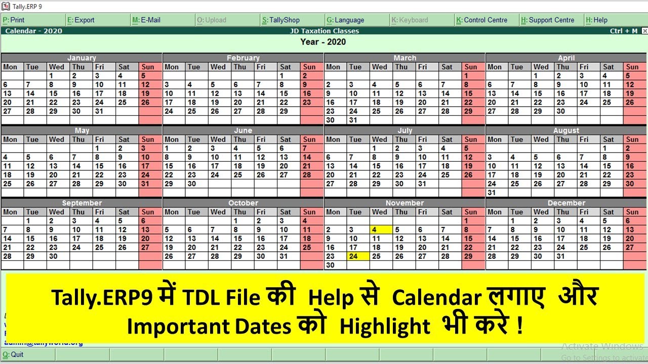 Calendar in Tally ERP9 | Fee Calendar TCP for TallyERP9 | Free TDL for ...