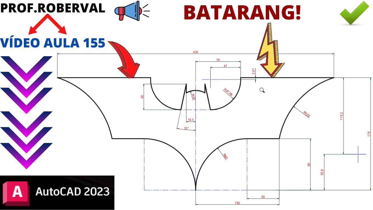 Aula 155 - Desenho 2D do BATARANG do Batman no AutoCAD 2023 - YouTube