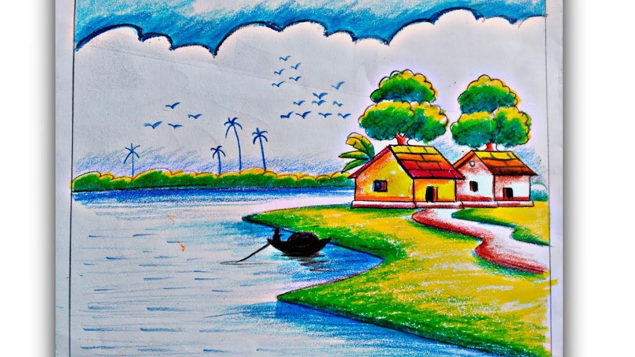 Netural scenery drawing with colour - YouTube