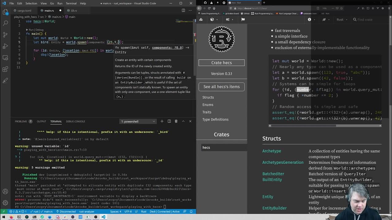 Learning how to create a custom ECS in Rust part 2 - YouTube