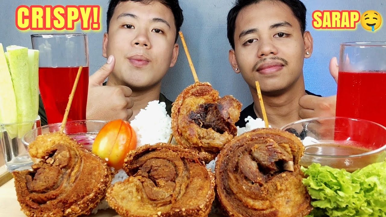 CRISPY PORK BELLY ROLL LOLLIPOP MUKBANG | Crispy Pork Belly Mukbang ...