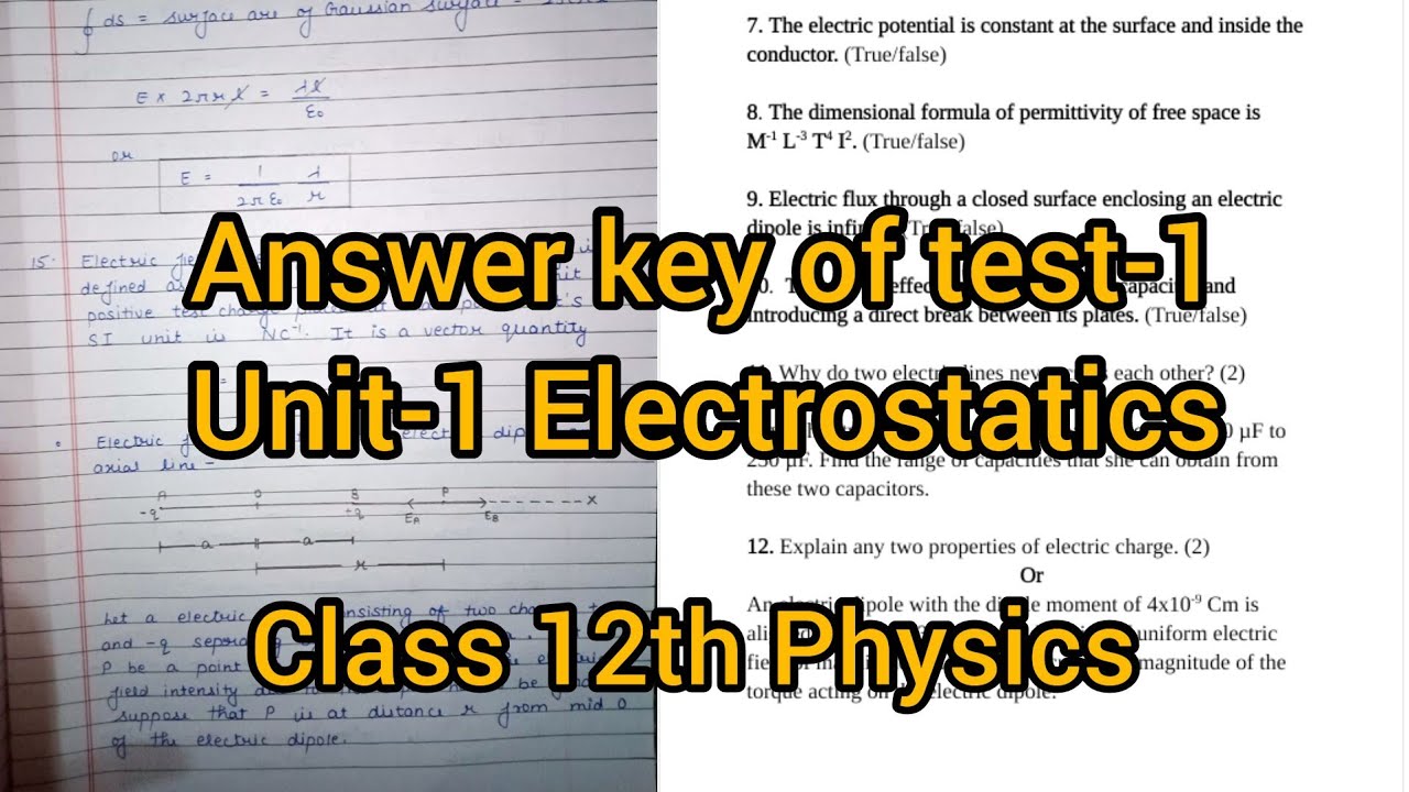 Answer key of test-1 Unit-1 Electrostatics | January test series # ...