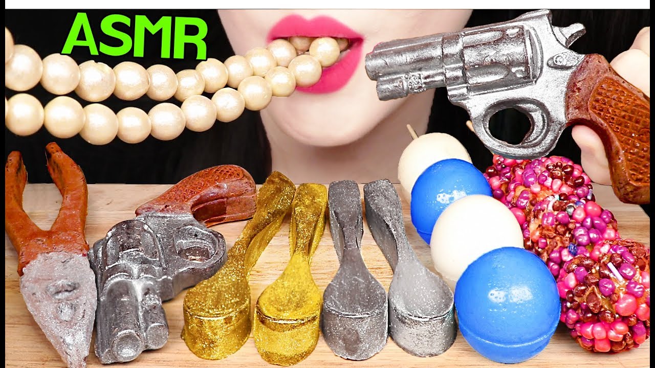 ASMR EDIBLE GUN, PEARL NECKLACE, GOLDEN SPOON, PLANET GUMMY 먹는 총, 먹는 진주 ...