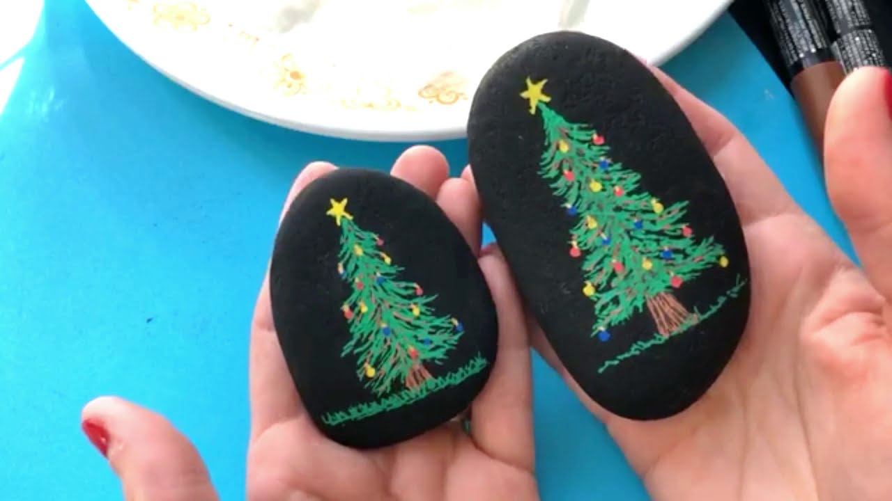 How to Paint a Natural Christmas Tree || Rock Painting Idea for ...
