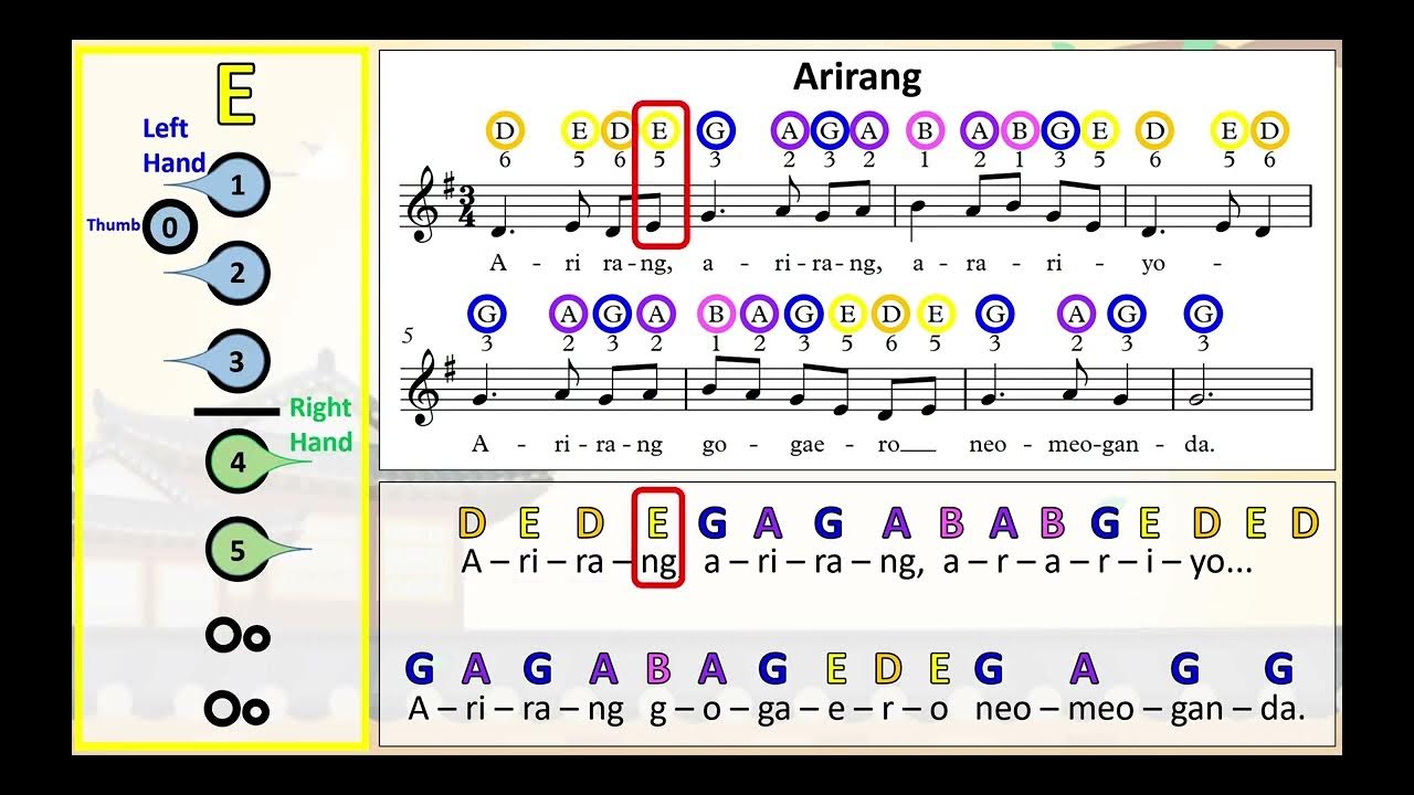 Korean Folk Song "Arirang" Play Along with Recorders using E pentatonic ...
