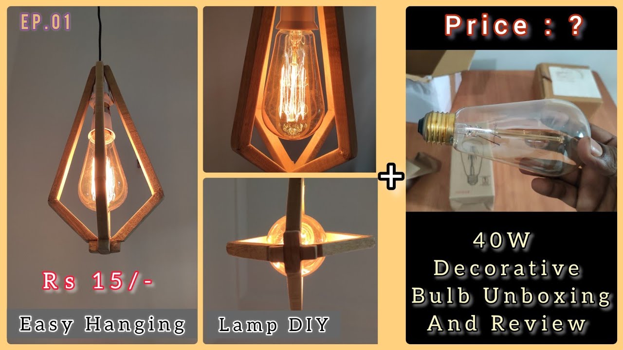 Wooden hanging lamp diy in just Rs 15/- || Decorative bulb unboxing and ...