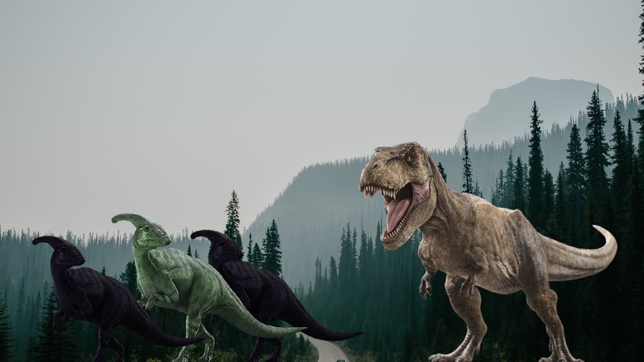 T-Rex hunts parasourolophus | stop motion - YouTube