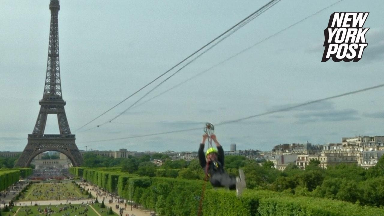 Eiffel Tower zip line is now a reality | New York Post - YouTube
