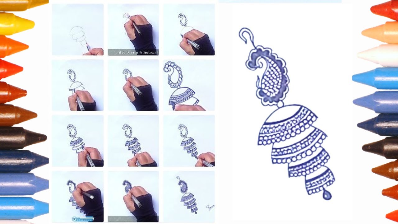 Earrings drawing | How to draw an earring | Mandala art | Object ...