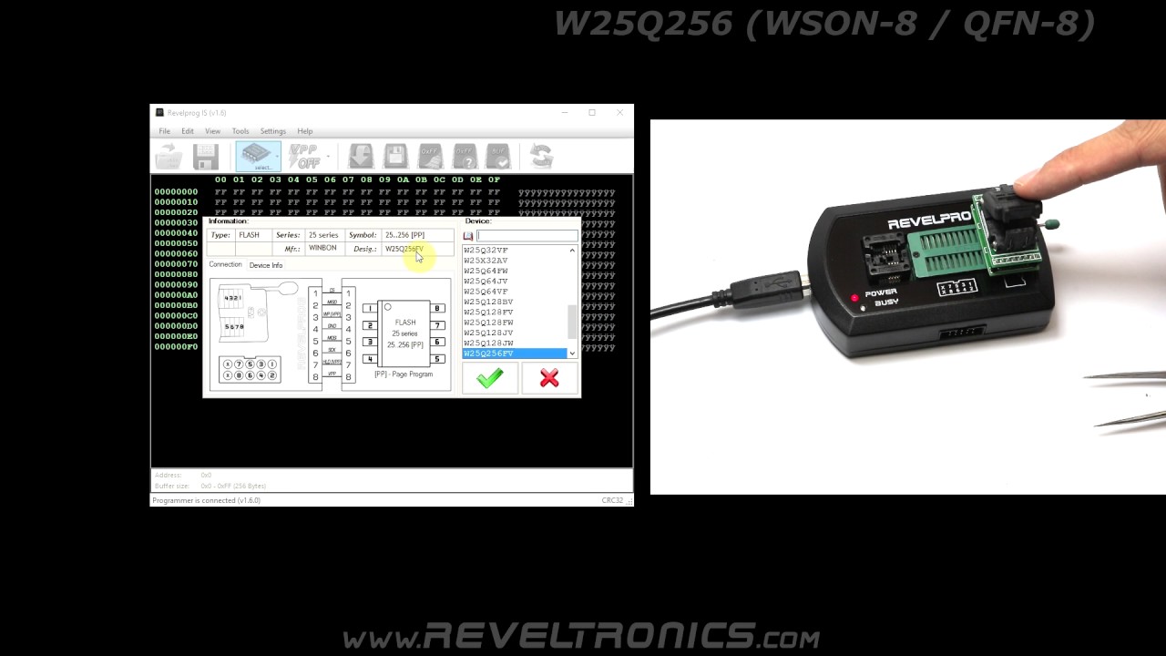 W25Q256FV WSON-8 8x6 package - REVELPROG-IS programmer - YouTube